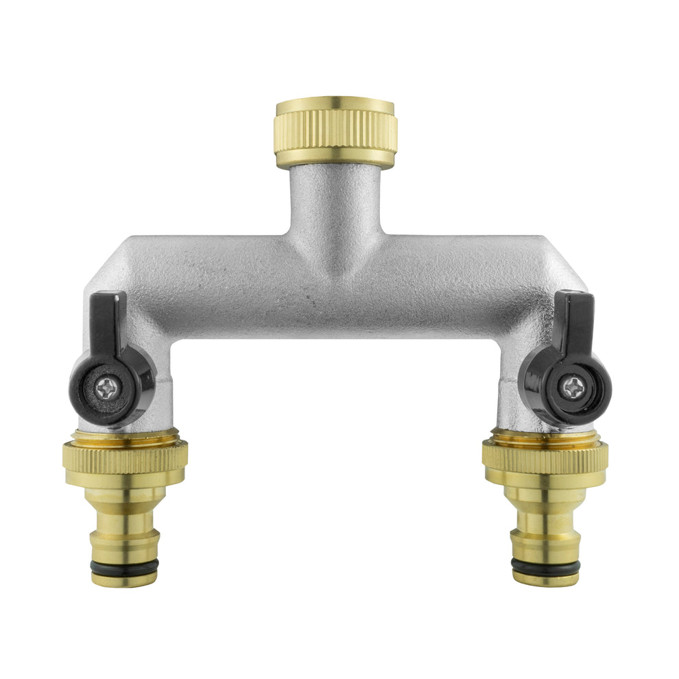 Two Way Tap Splitter Brass 3/4" BSP With Quick Connect Outlets – PM ...